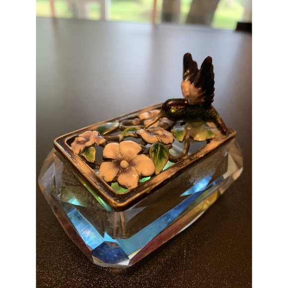 Crystal | Other | Glass Crystal Prism Trinket Box With Enamel Pewter ...